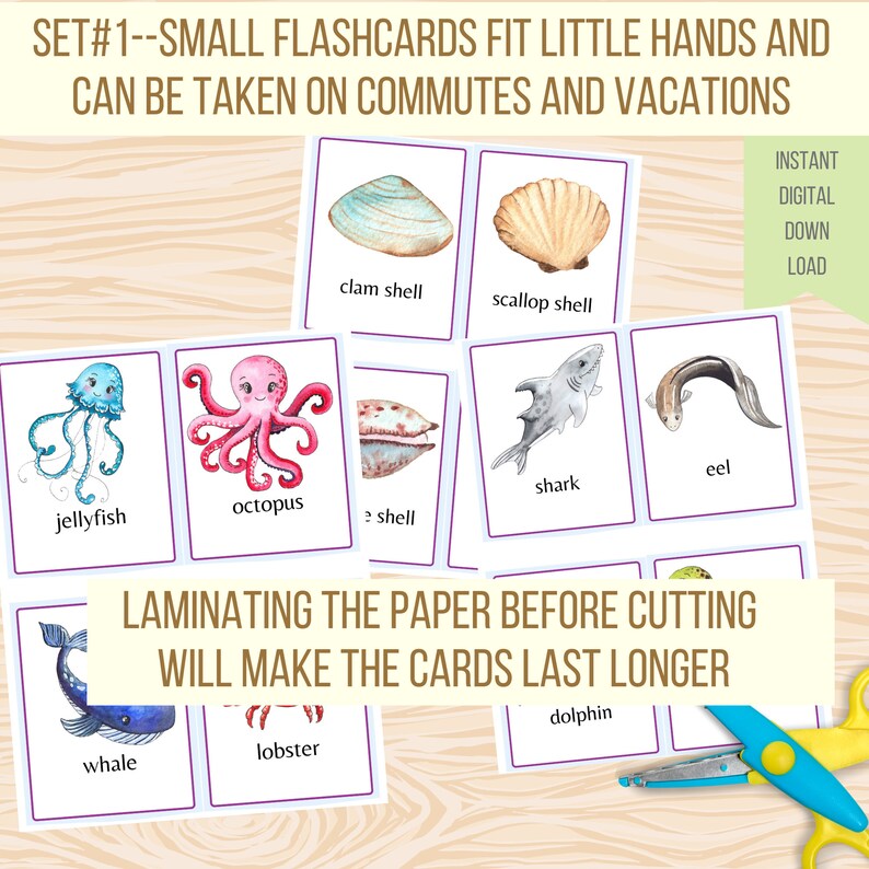 SEA CREATURE FLASHCARDS Printable Watercolor Fish - Etsy