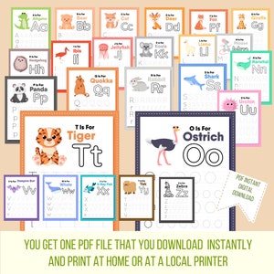 ANIMAL ALPHABET TRACING Cards | Printable 26 Uppercase and Lowercase ...