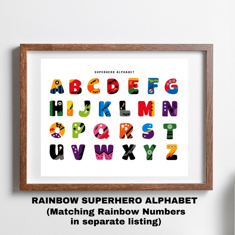 RAINBOW SUPERHERO ALPHABET Poster Downloads in 4 Sizes | Printable ...
