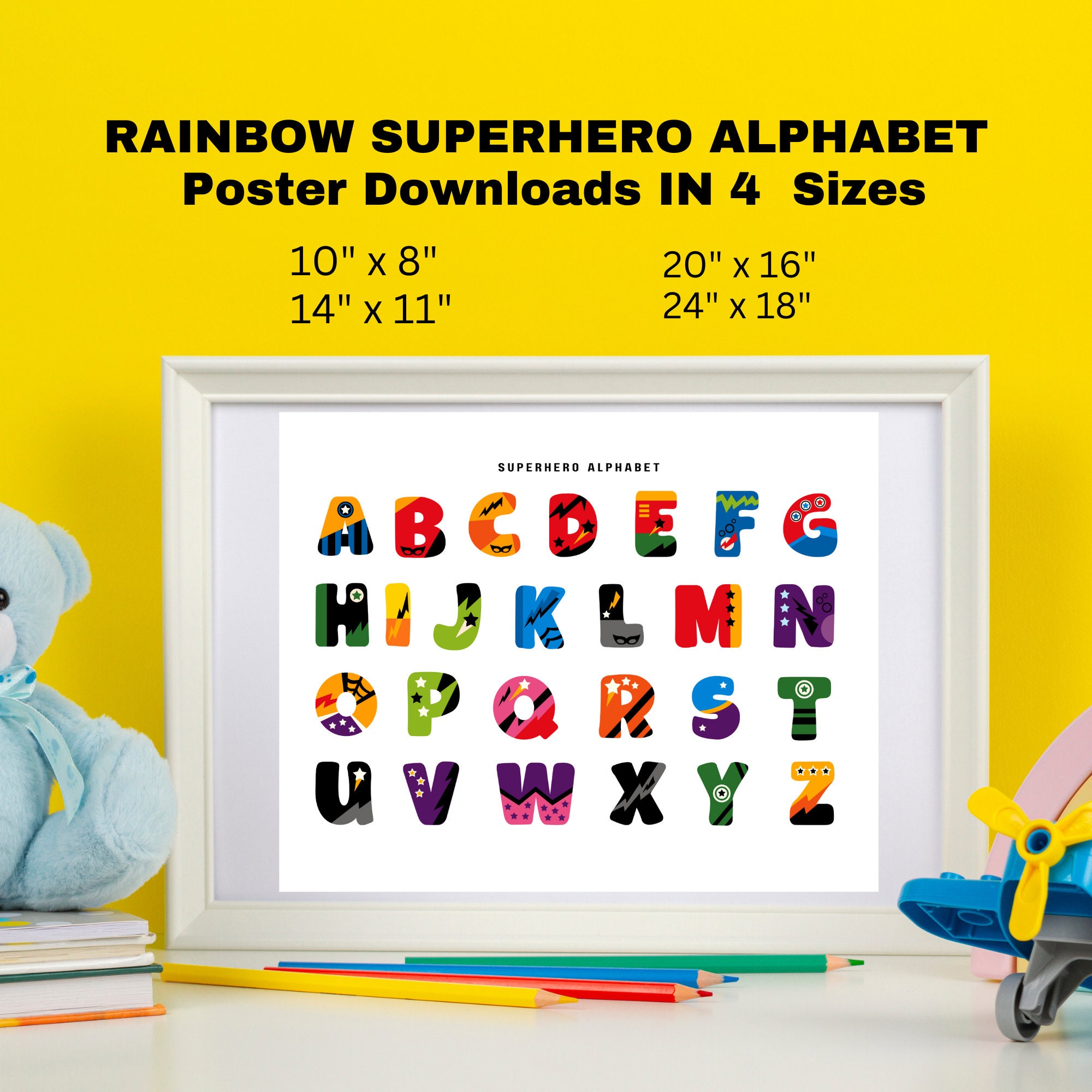 RAINBOW SUPERHERO ALPHABET Poster Downloads in 4 Sizes | Printable ...