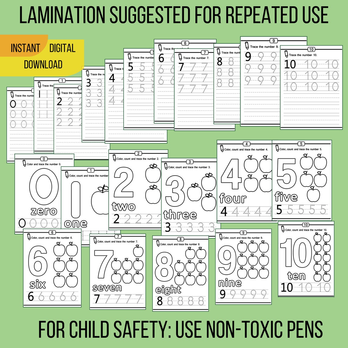 TRACE NUMBERS 1-10 Count Apples Number Tracing Printable Worksheets ...
