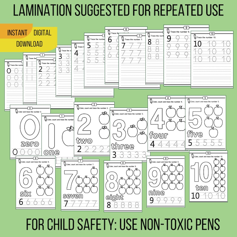 TRACE NUMBERS 1-10 Count Apples Number Tracing Printable Worksheets ...