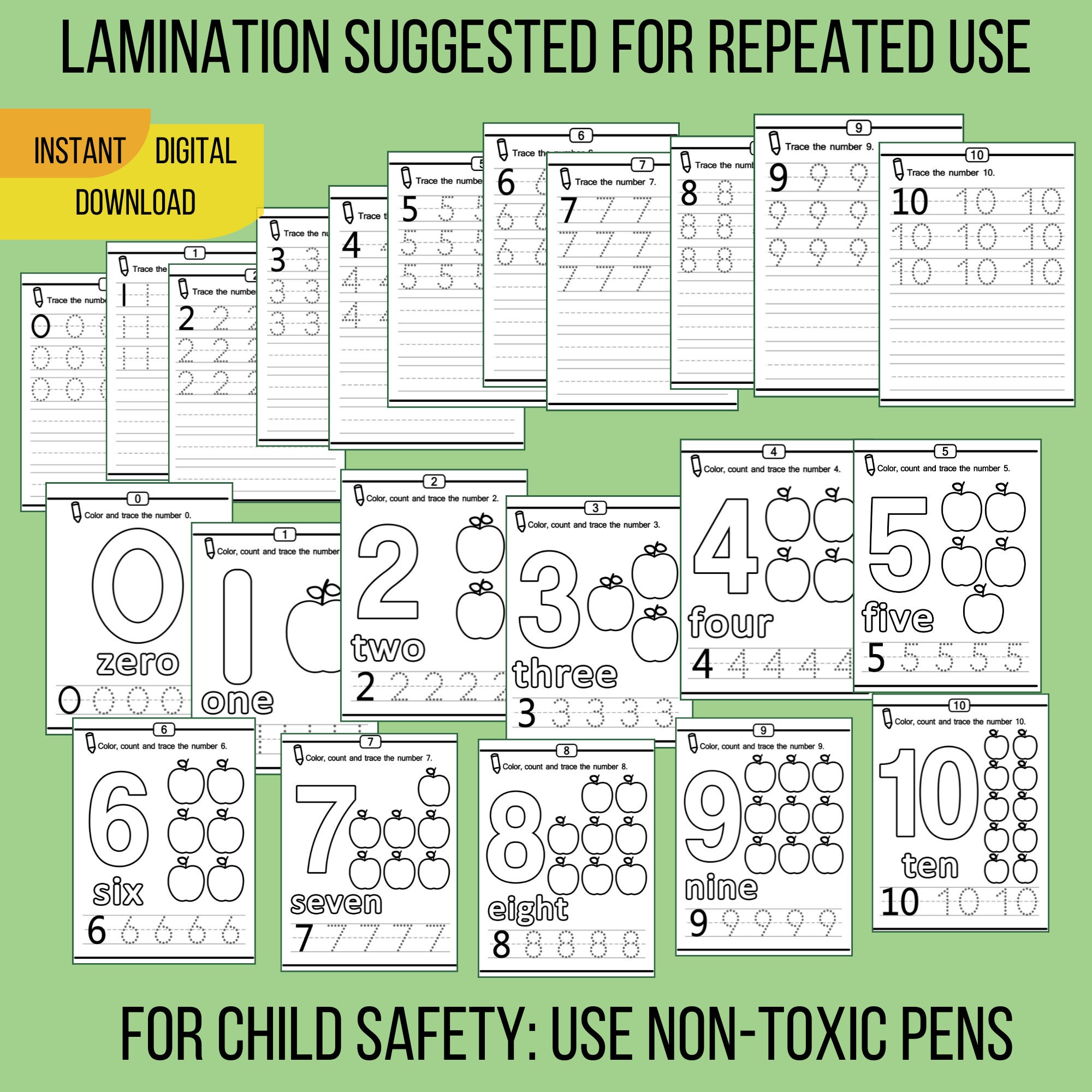 TRACE NUMBERS 1-10 Count Apples Number Tracing Printable Worksheets ...