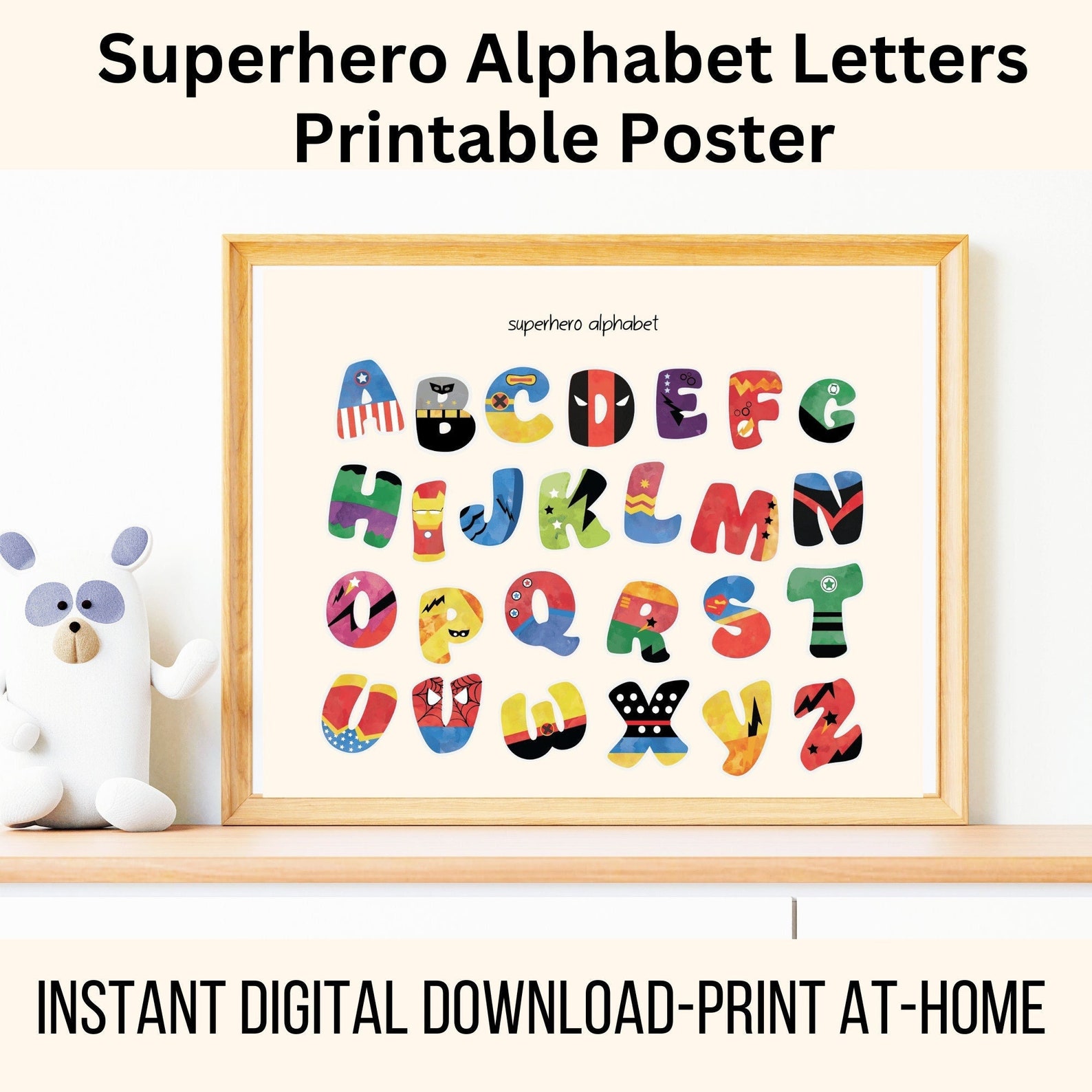 SUPERHERO ABC POSTER | Printable Alphabet Print | Toddler Calm Corner ...