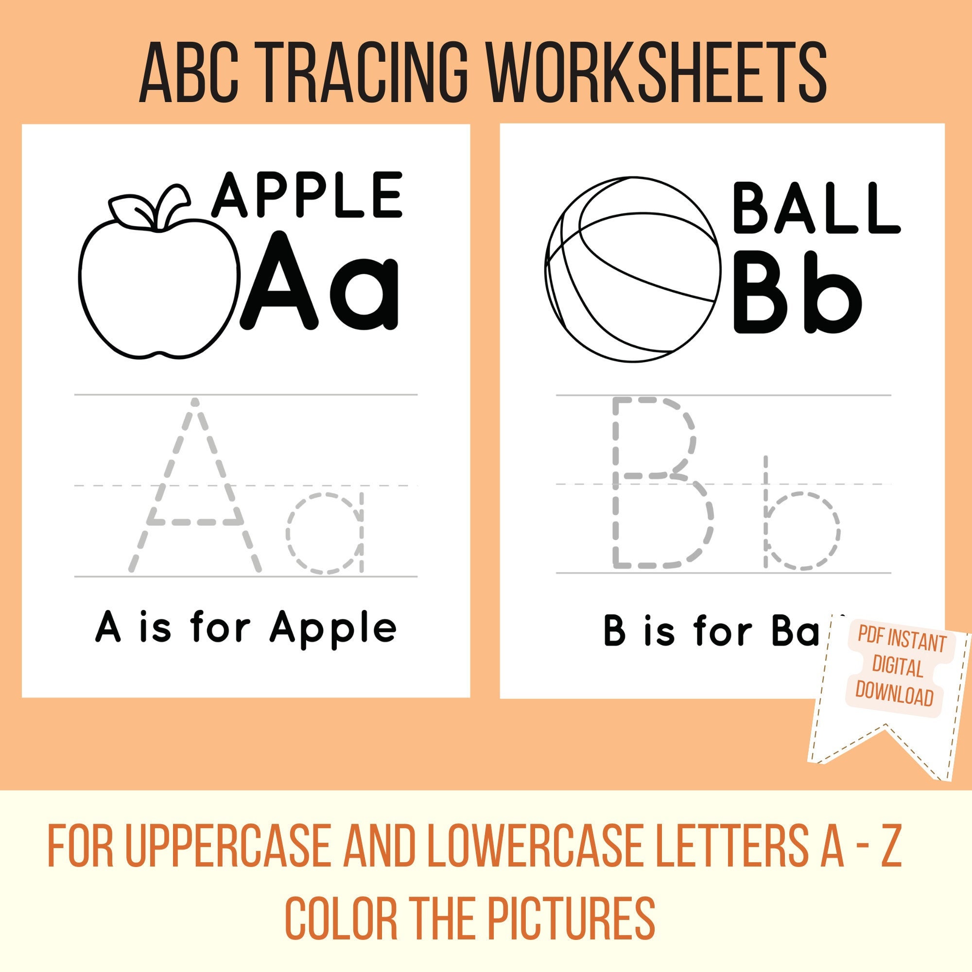 Printable ABC TRACING WORKSHEETS Pre-school Toddler - Etsy
