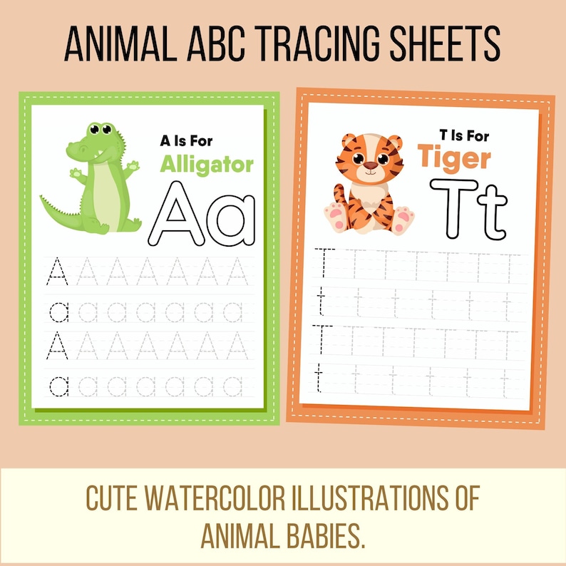ANIMAL ALPHABET TRACING Cards | Printable 26 Uppercase and Lowercase ...
