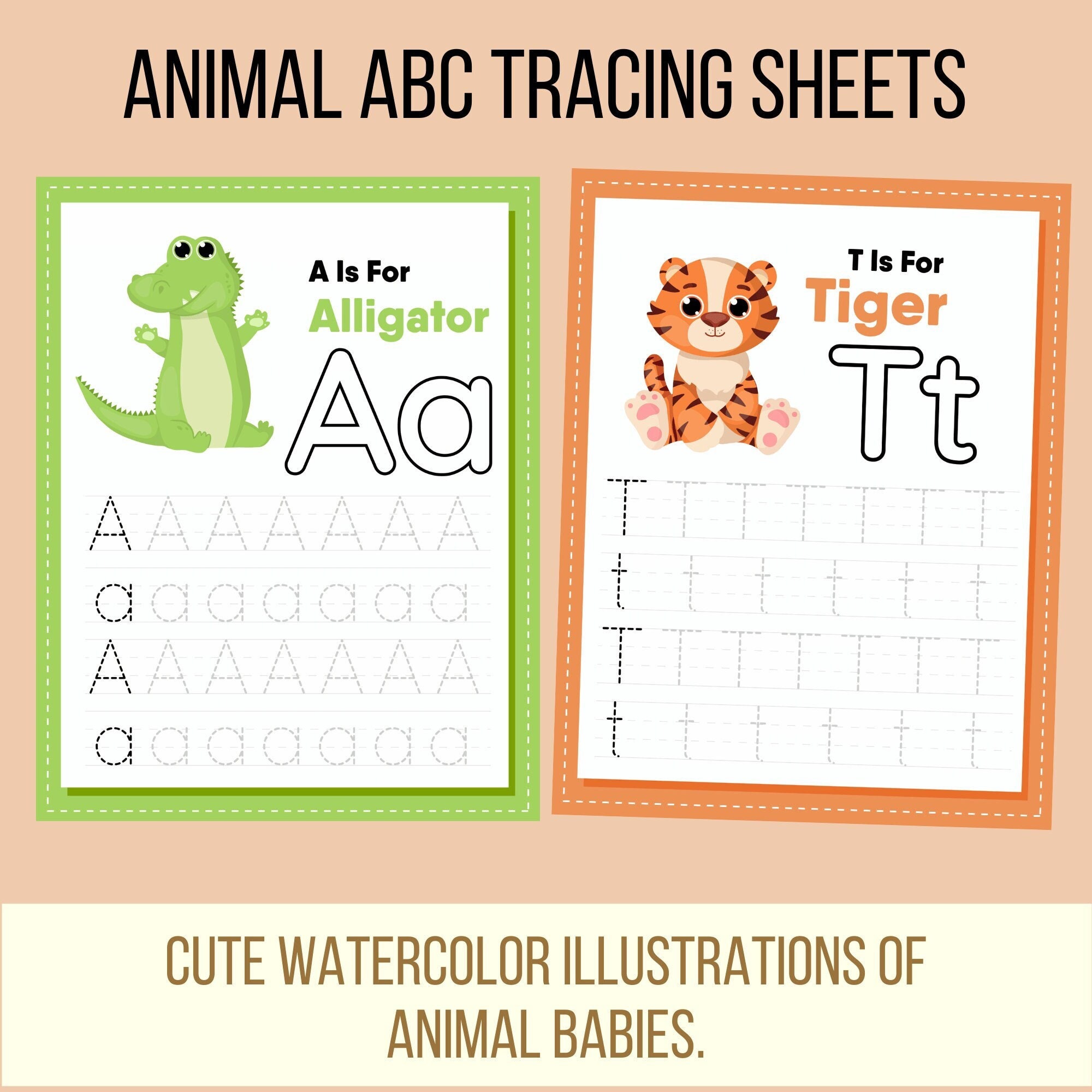 ANIMAL ALPHABET TRACING Cards | Printable 26 Uppercase and Lowercase ...