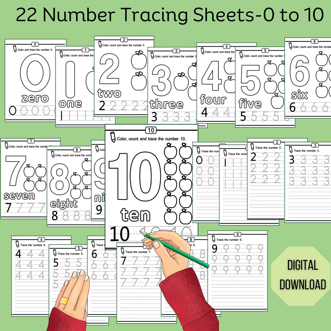 NUMBER TRACING WORKSHEETS 0 to Ten 22 Printable Toddler - Etsy