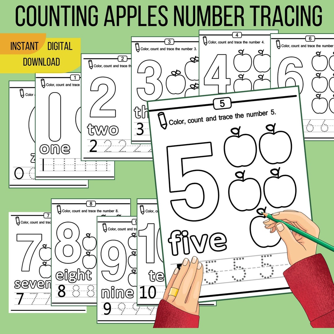TRACE NUMBERS 1-10 Count Apples Number Tracing Printable - Etsy