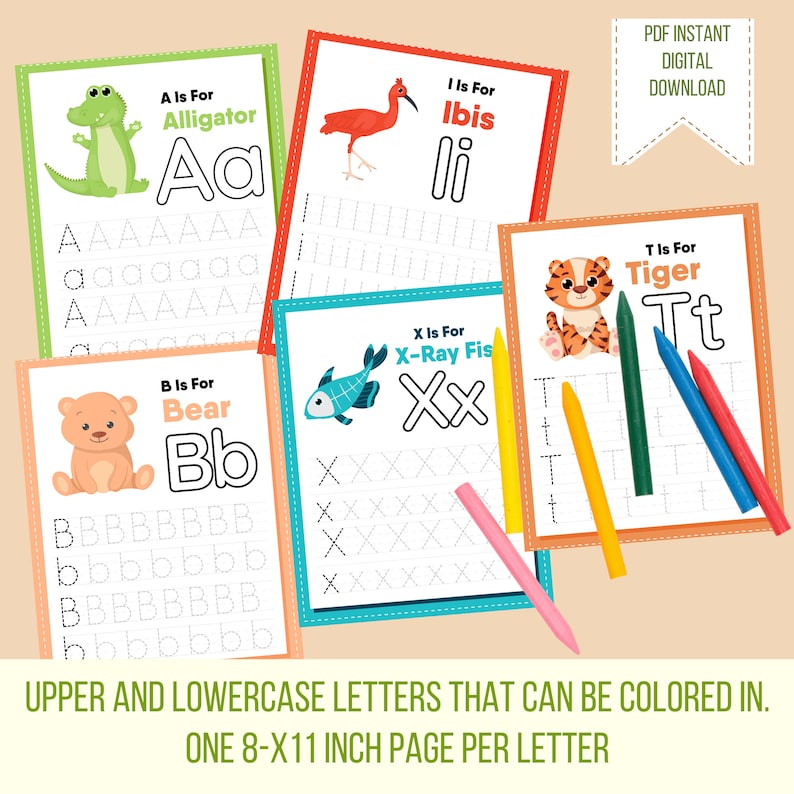 ANIMAL ALPHABET TRACING Cards | Printable 26 Uppercase and Lowercase ...