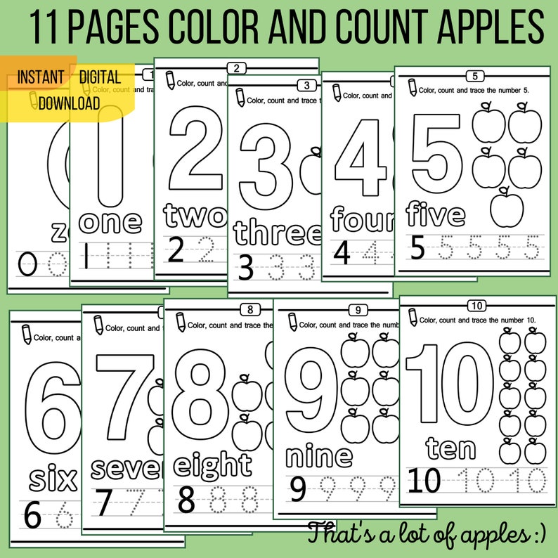 TRACE NUMBERS 1-10 Count Apples Number Tracing Printable Worksheets ...