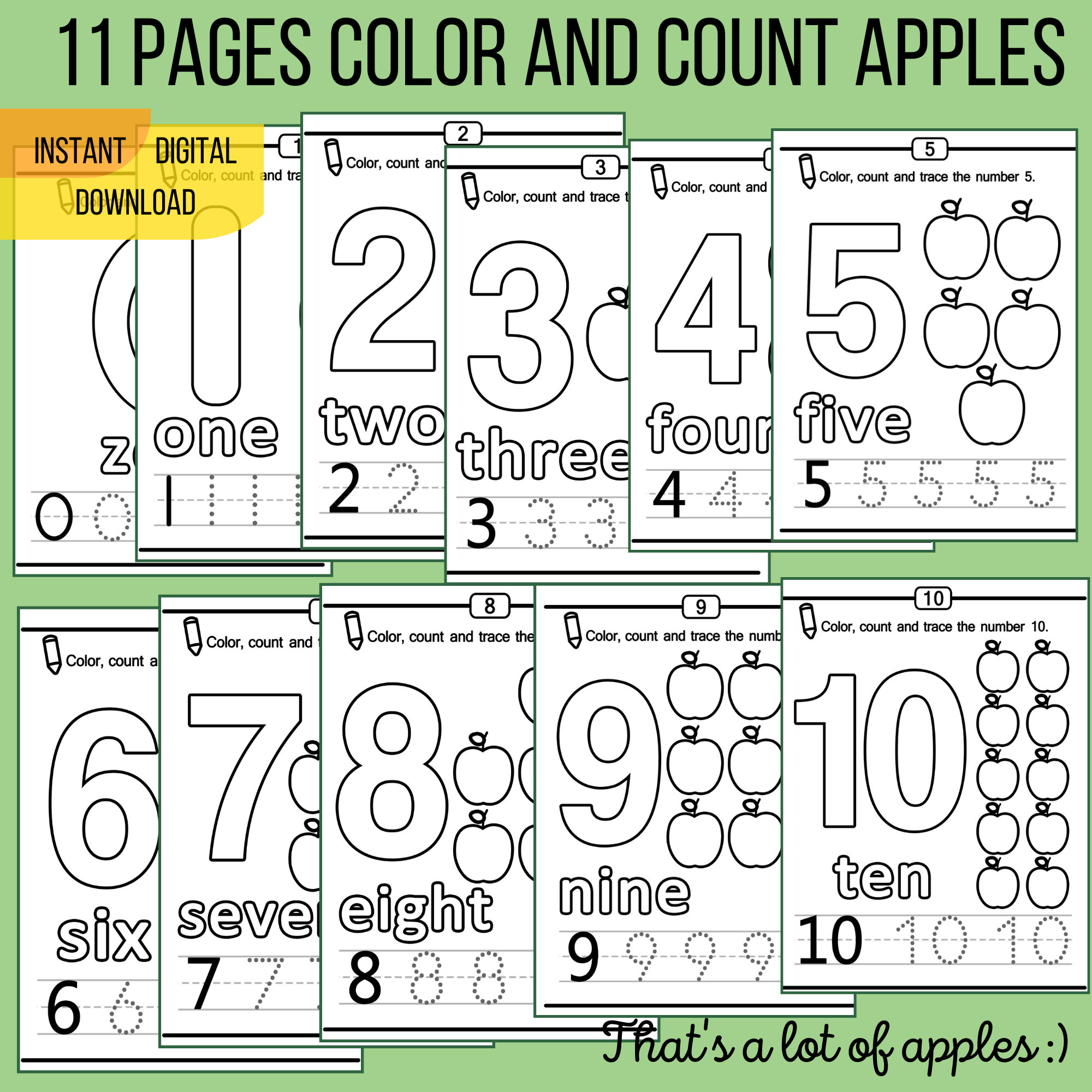 TRACE NUMBERS 1-10 Count Apples Number Tracing Printable Worksheets ...