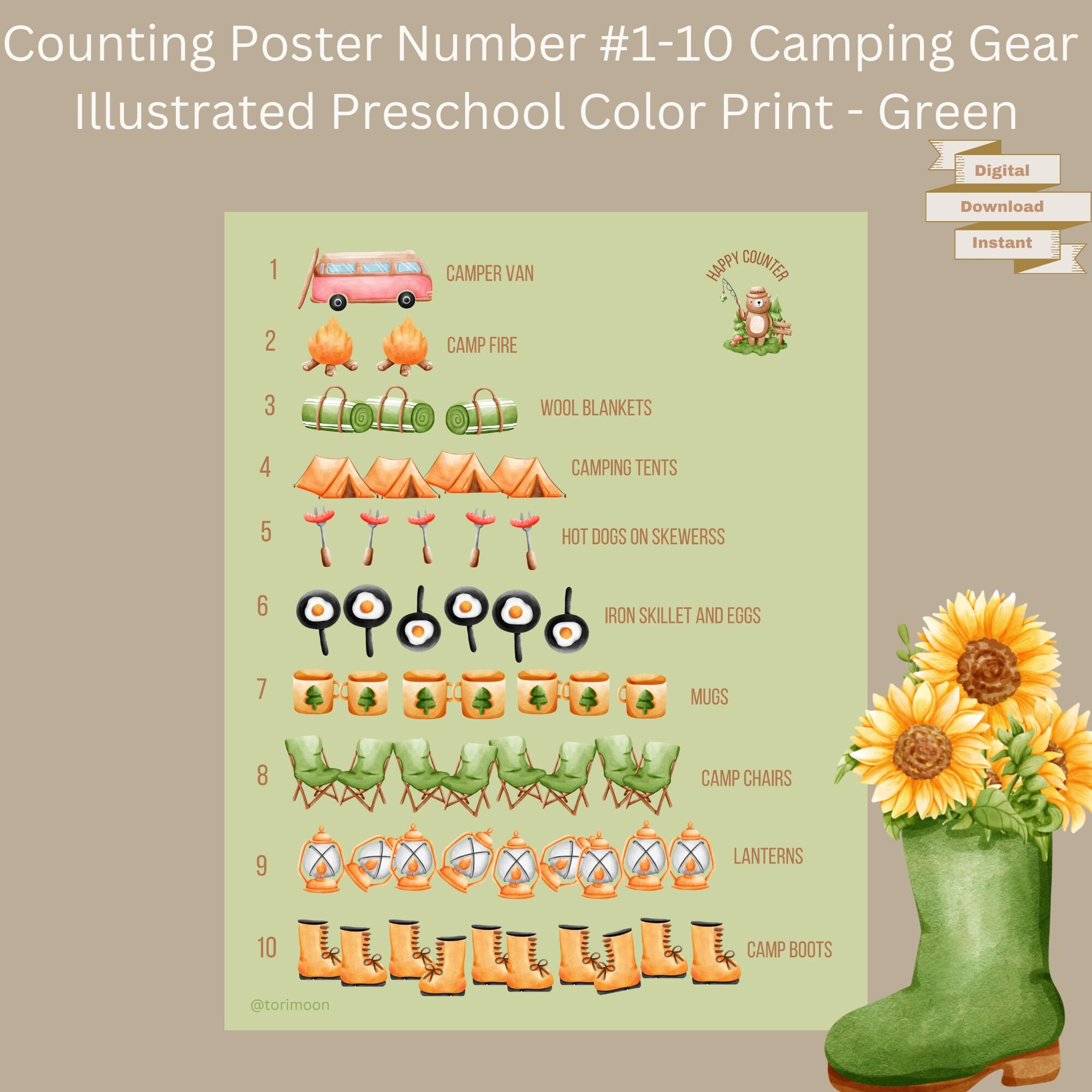 Printable Counting Poster 1-10 | Learn to Count at Happy Camper Bear ...