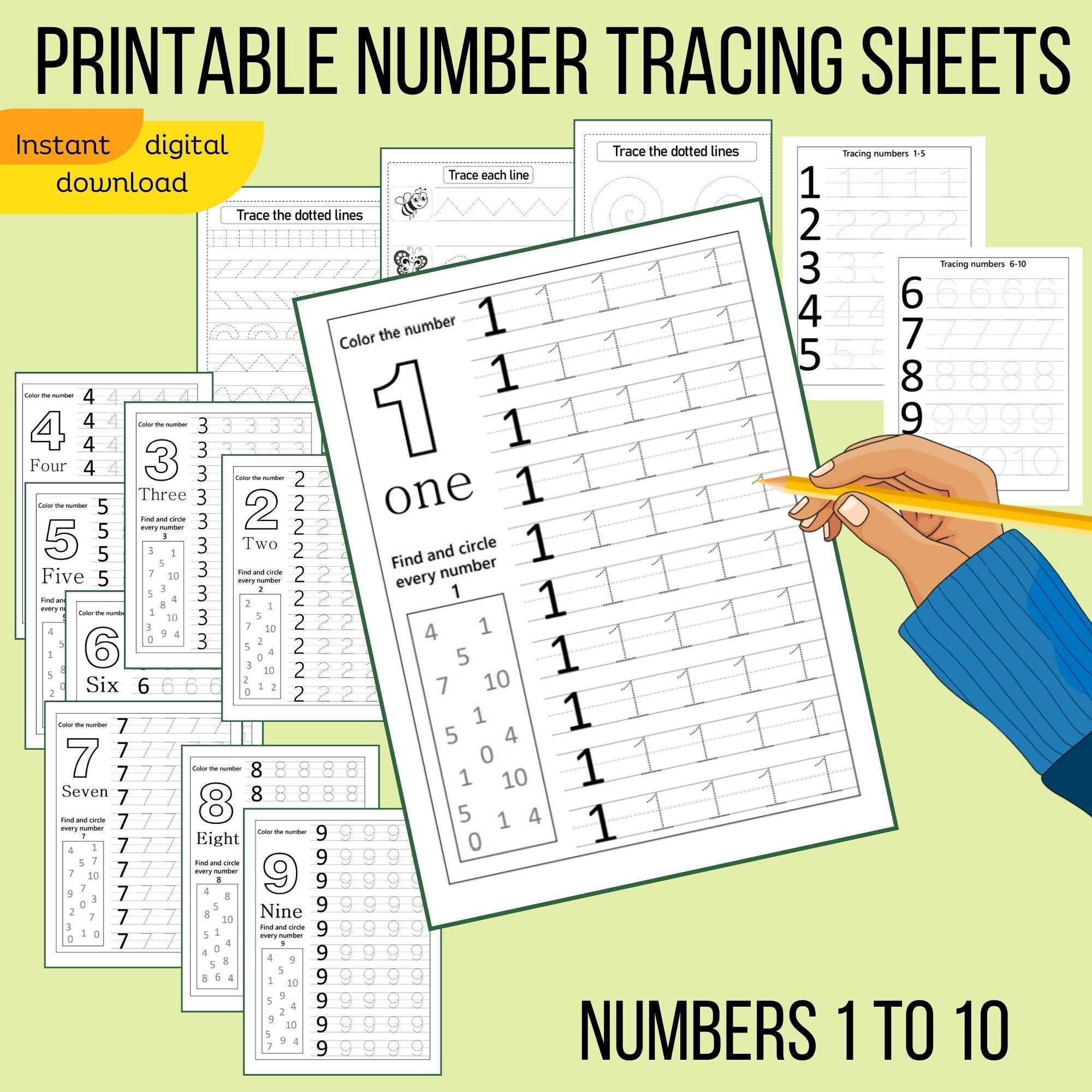 TRACE NUMBERS 1-10 Printable Tracing Worksheets | Pre-school Homeschool ...