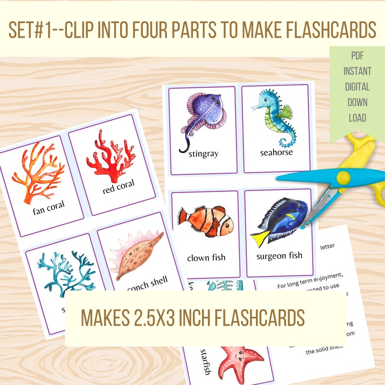 SEA CREATURE FLASHCARDS Printable Watercolor Fish - Etsy