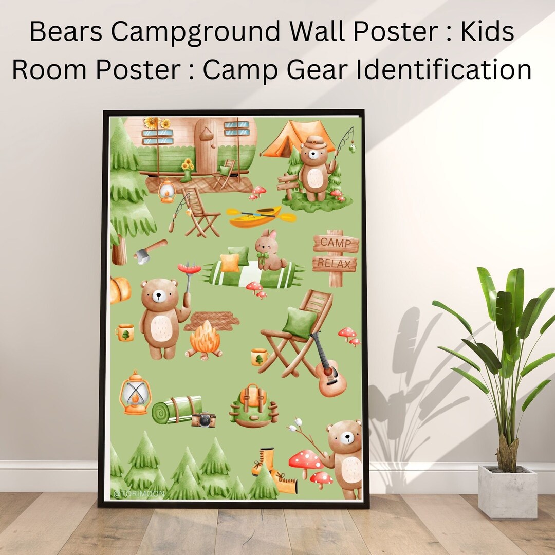 Forest Bear Camp Poster Printable Baby Kids Room Wall Decor ...