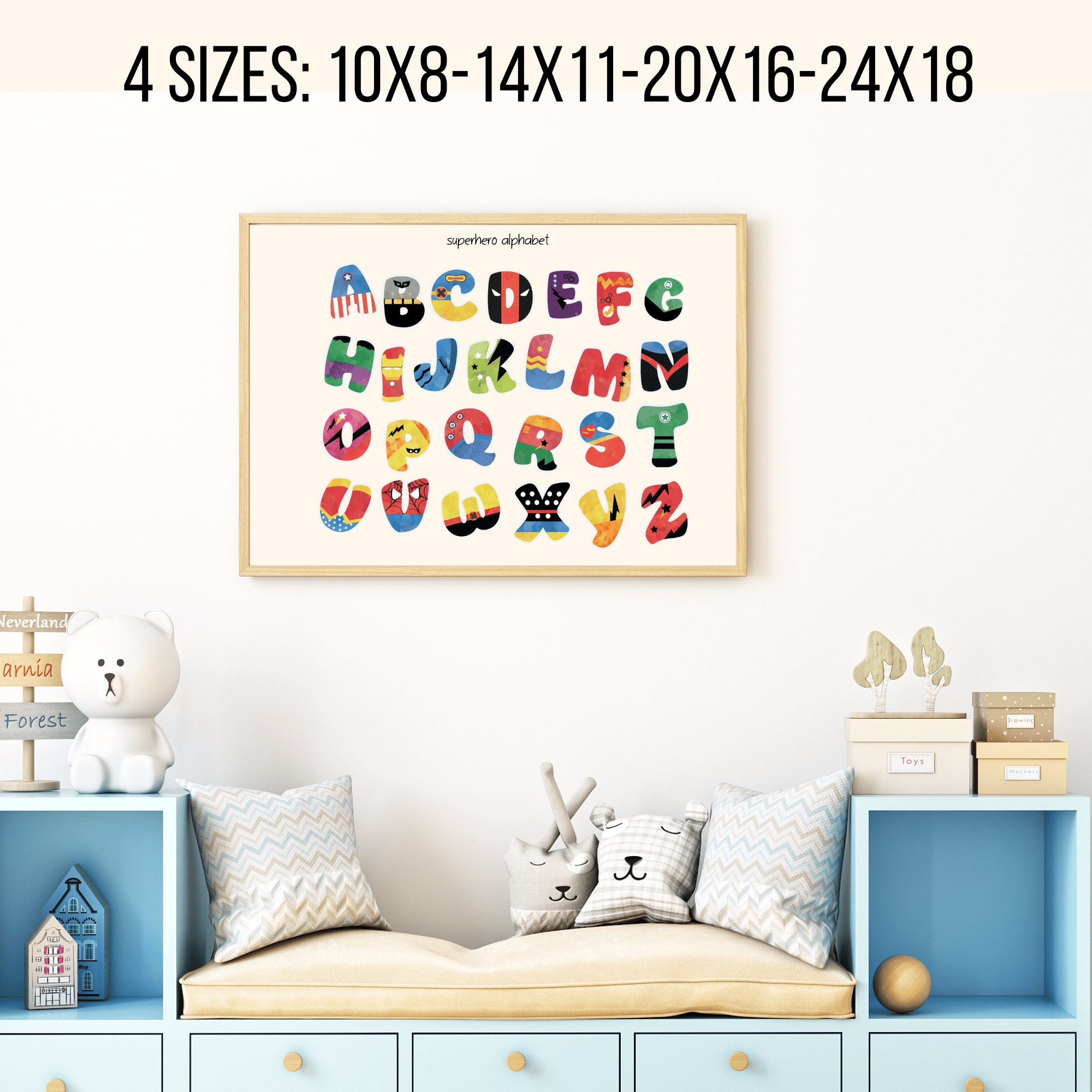 SUPERHERO ABC POSTER | Printable Alphabet Print | Toddler Calm Corner ...