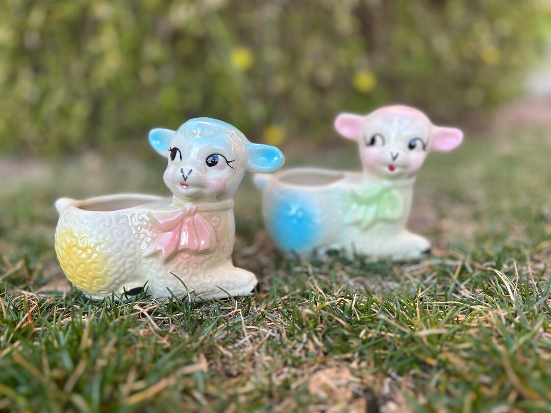 Vintage Lamb Planters Boy & Girl - Etsy