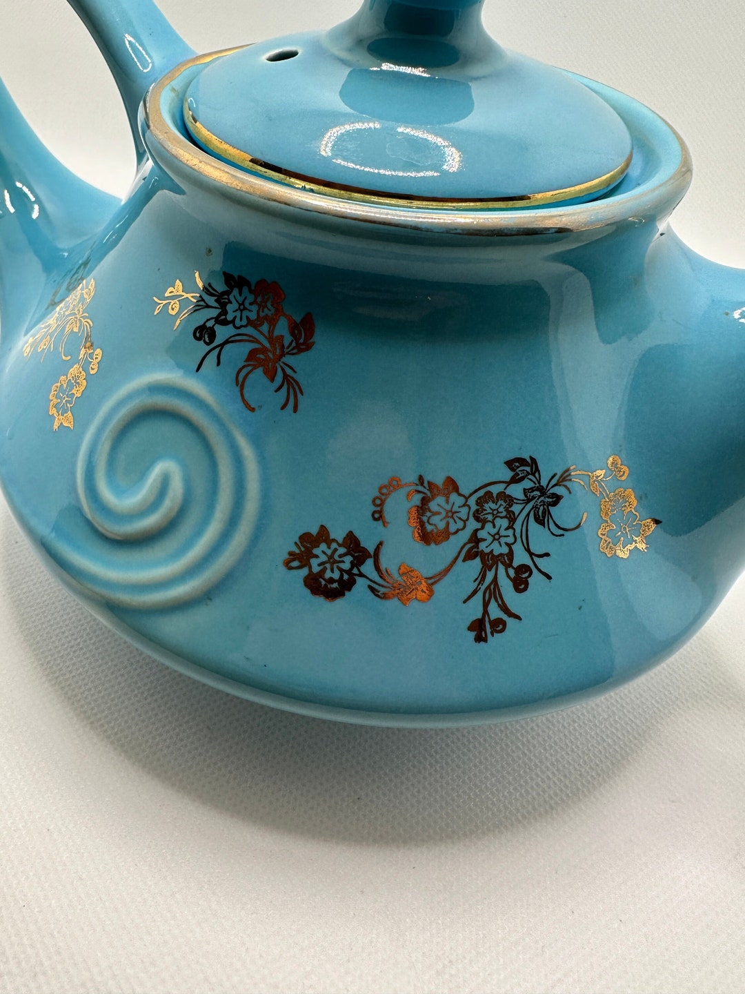 Vintage Pearl China Teapot Blue and Gold - Etsy