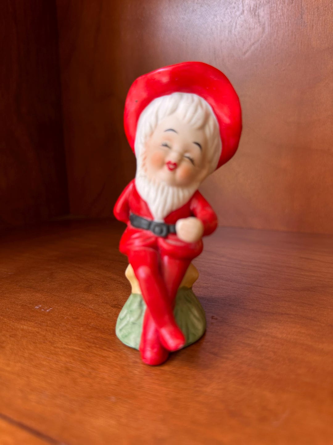 Vintage Red Pixie Elf Sitting on a Toadstool MCM - Etsy
