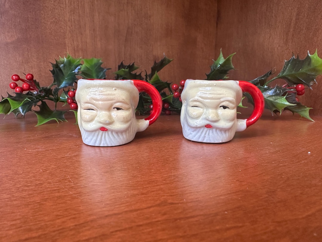 Vintage 2 Miniature Winking Santa Head Mugs - Etsy