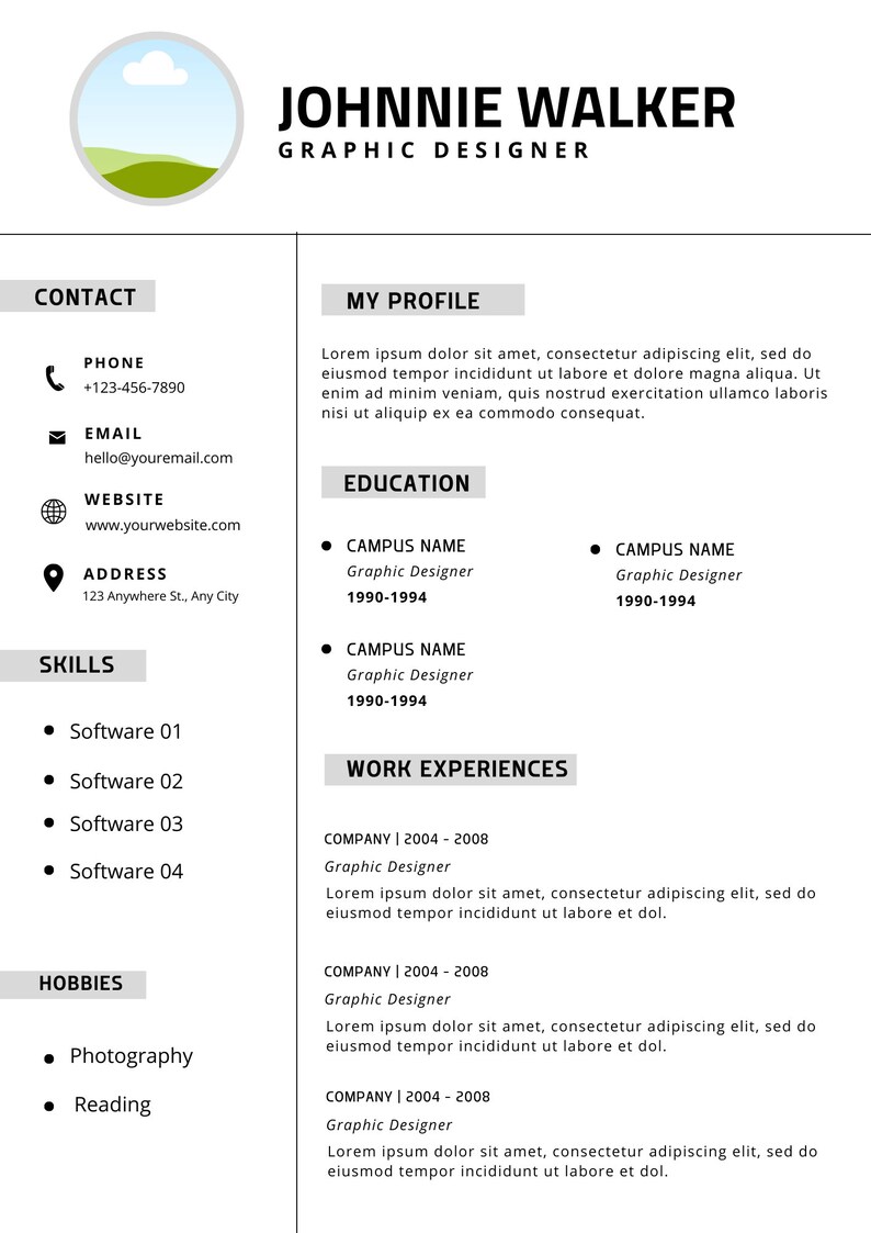 Editable CV TEMPLATE Resume Professional Resume Template - Etsy