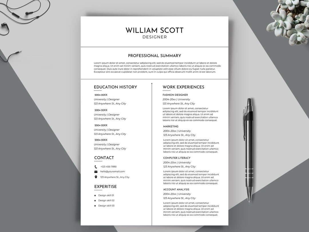 Editable CV TEMPLATE Resume Professional Resume Template Minimalist ...