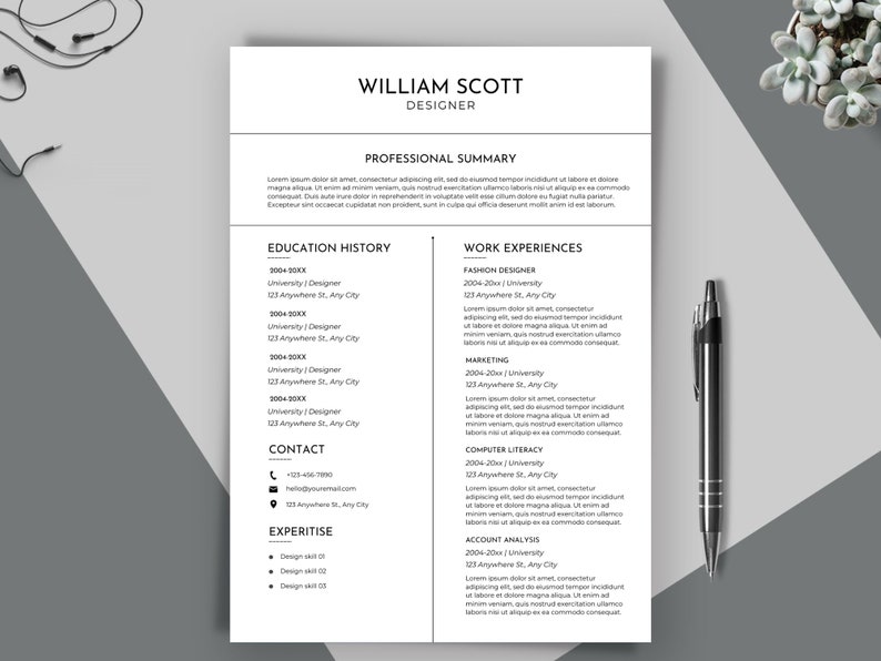 Editable CV TEMPLATE Resume Professional Resume Template Minimalist ...