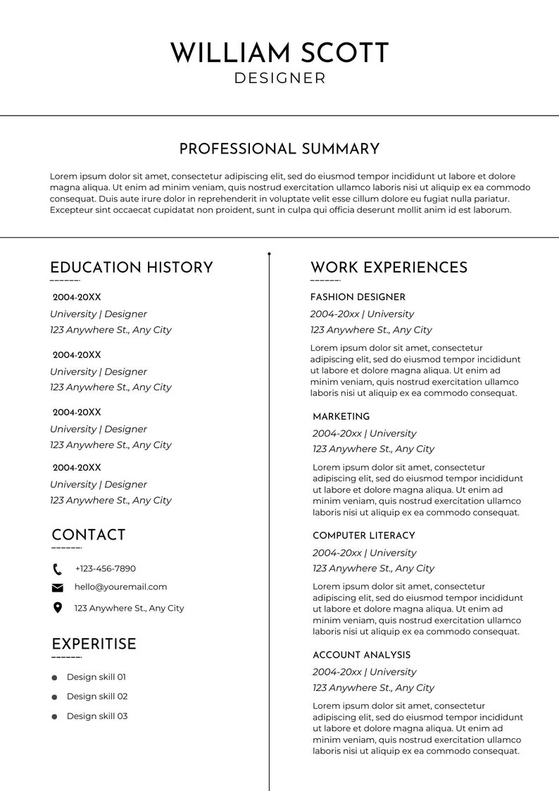 Editable CV TEMPLATE Resume Professional Resume Template - Etsy
