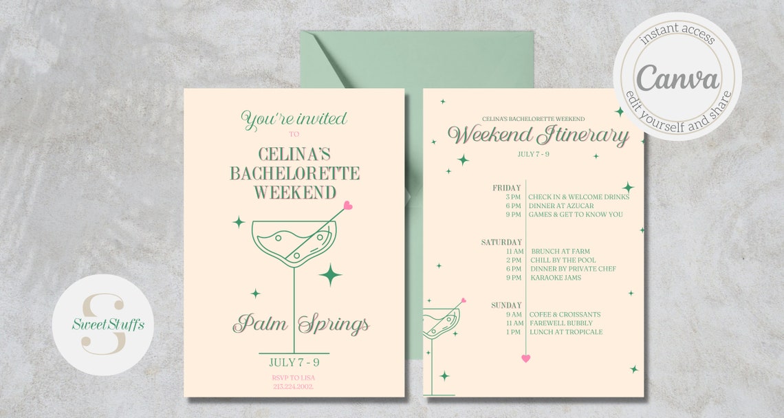 Bachelorette Party Logo, Invitation & Itinerary - BIKINIS and MARTINIS ...