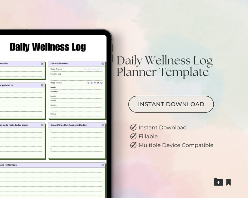 Daily Wellness Log Printable Habit Tracker Digital, Mood Tracker ...