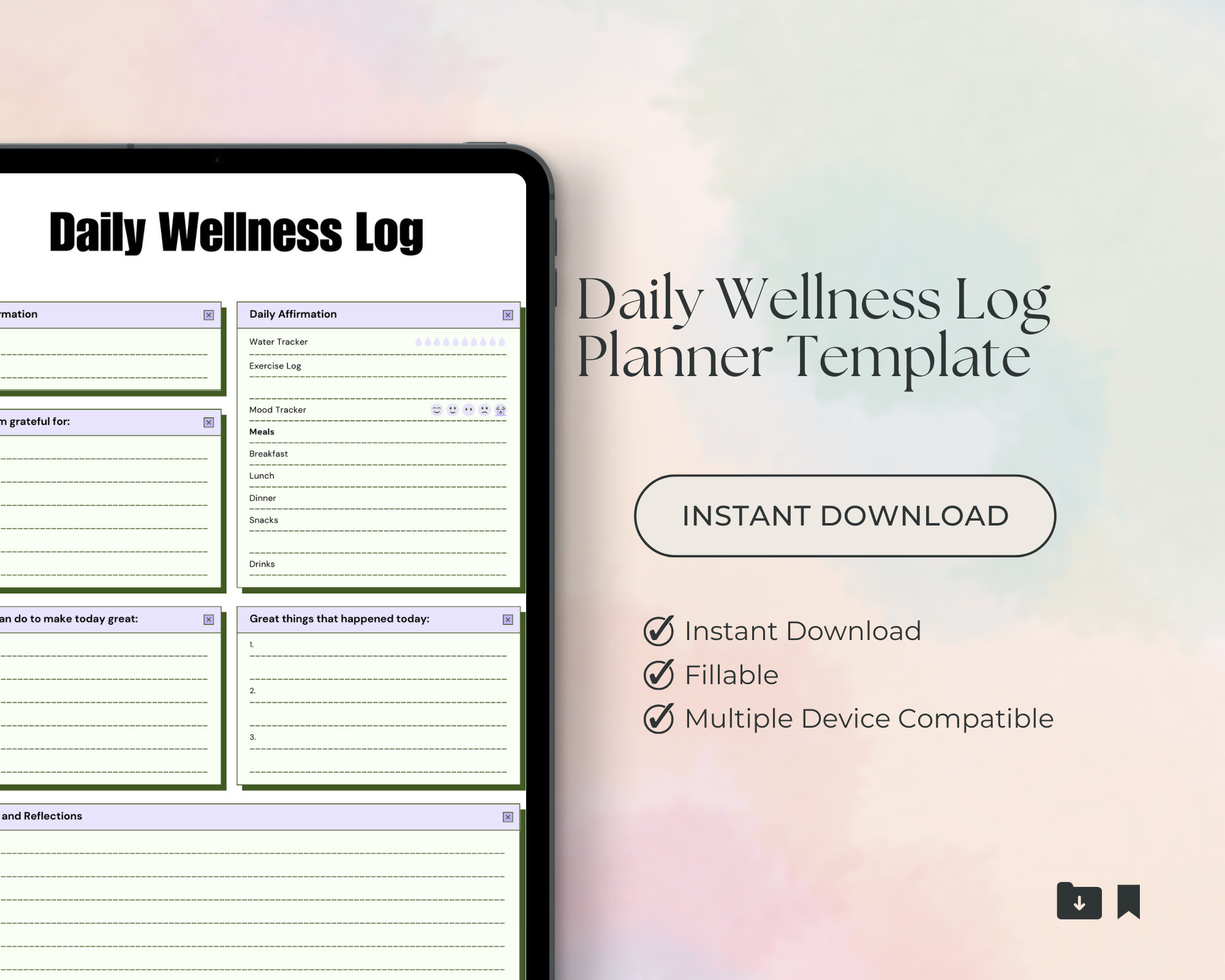 Daily Wellness Log Printable Habit Tracker Digital, Mood Tracker ...