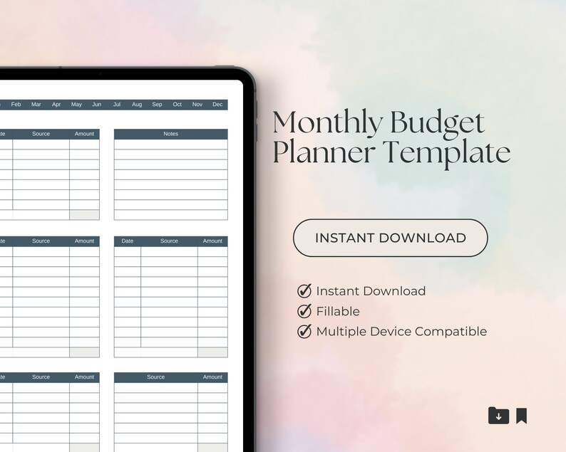 Printable Monthly Budget, Monthly Income & Expense Recorder, Monthly ...