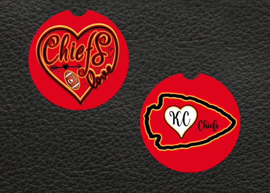 Kansas City-chiefs-car Coasters-absorbent-cup Holder-love-football-kc ...
