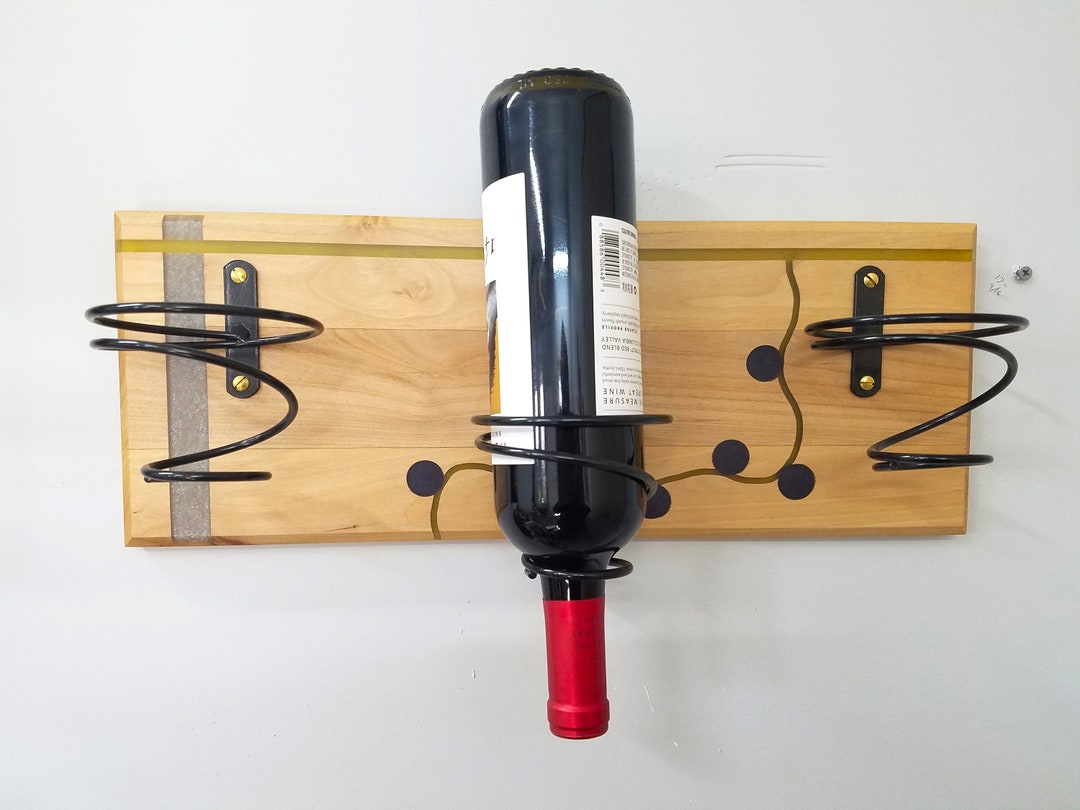 Wooden Wine Rack, Wood Wine Bottle Wall Rack, Handmade Three Bottle ...
