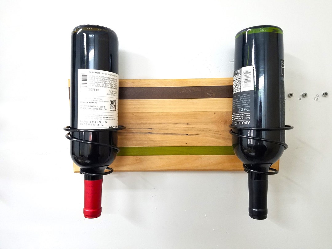 Wooden Wine Rack, Wood Wine Bottle Wall Rack, Handmade Two Bottle ...