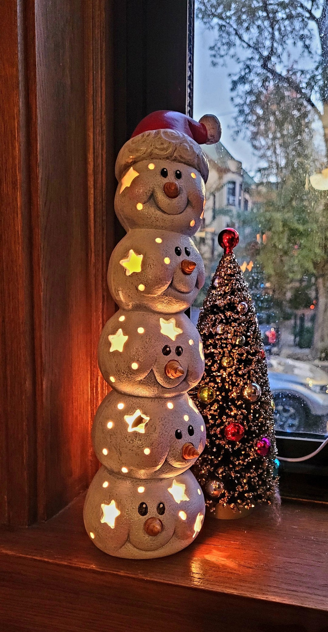15 in Ceramic Lighted Snowman Head Stack - Etsy