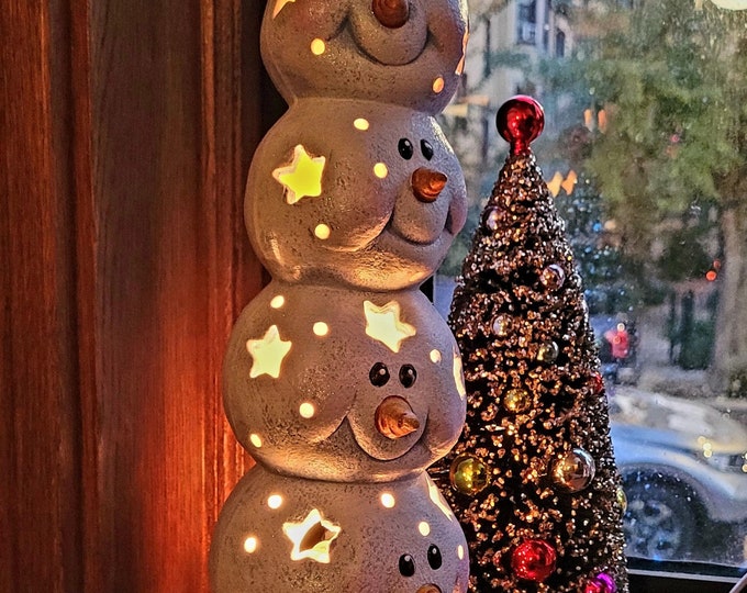 15 in Ceramic Lighted Snowman Head Stack - Etsy