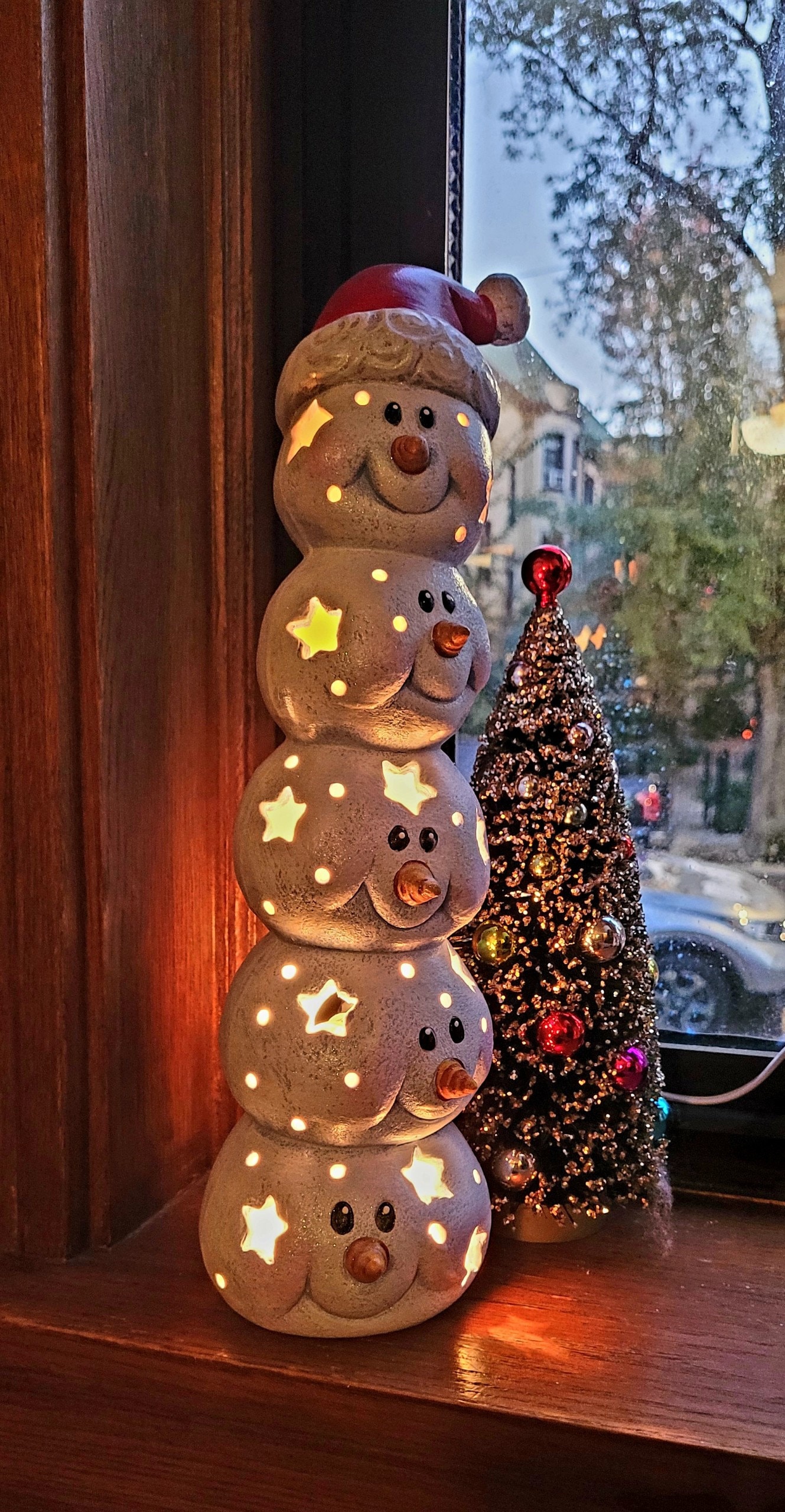15 in Ceramic Lighted Snowman Head Stack - Etsy