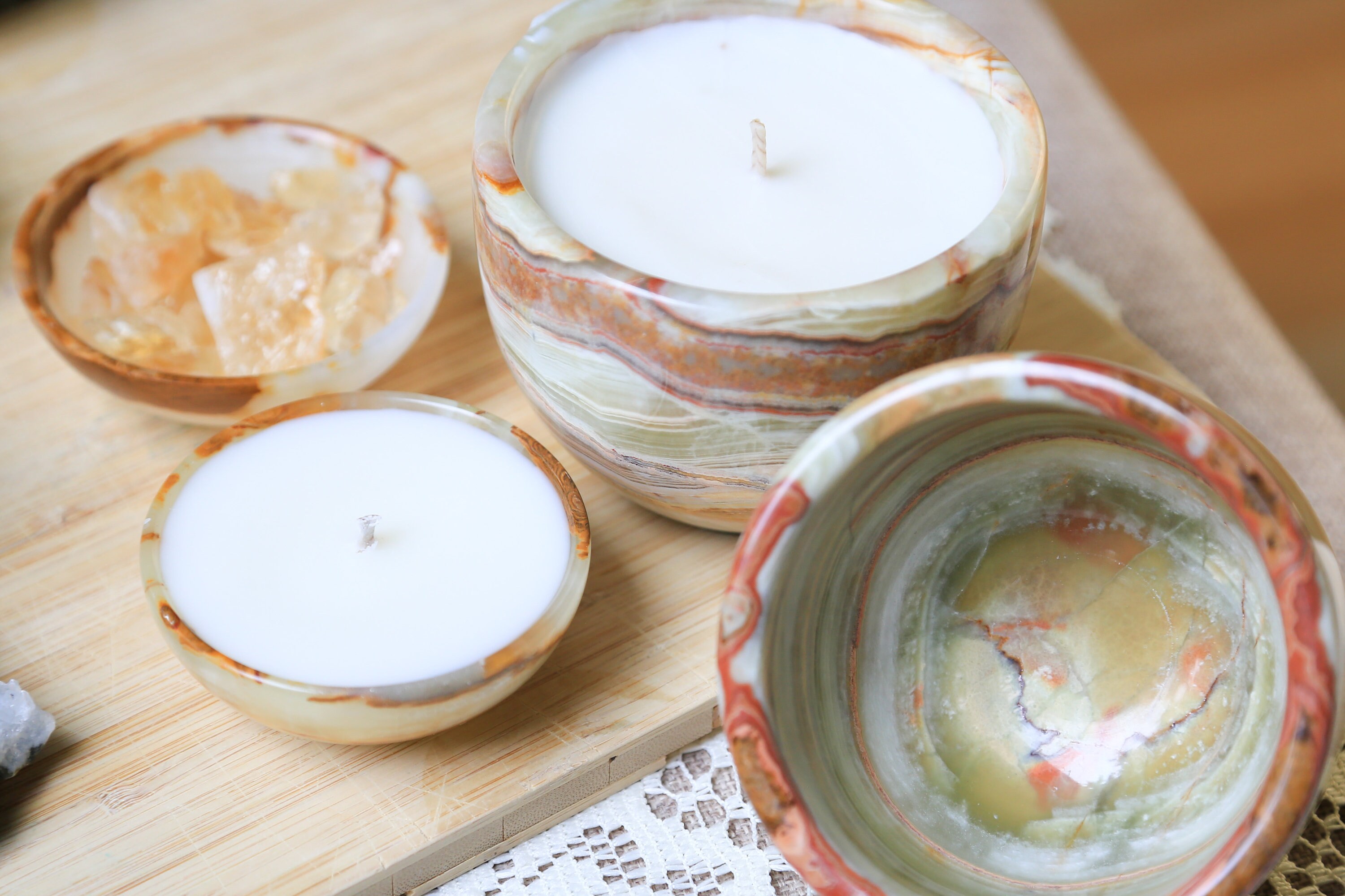 Soy Candle in Crystal Bowl Onyx Candle for Meditation and Energy ...