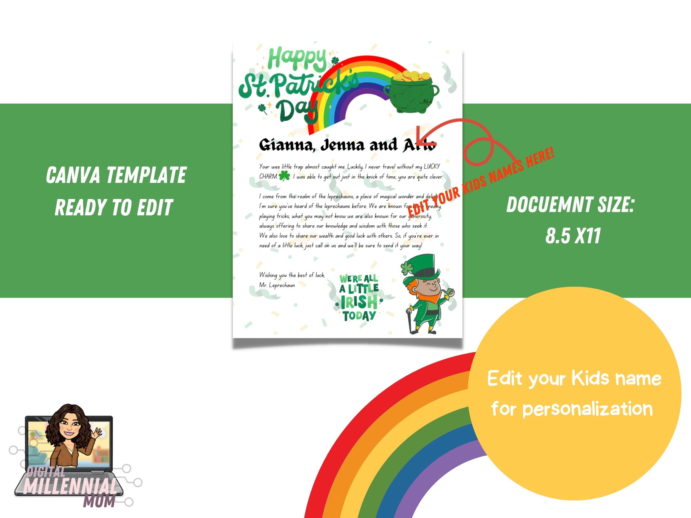 Leprechaun Letter Template Ready to Print St. Patrick's Day Lucky March ...
