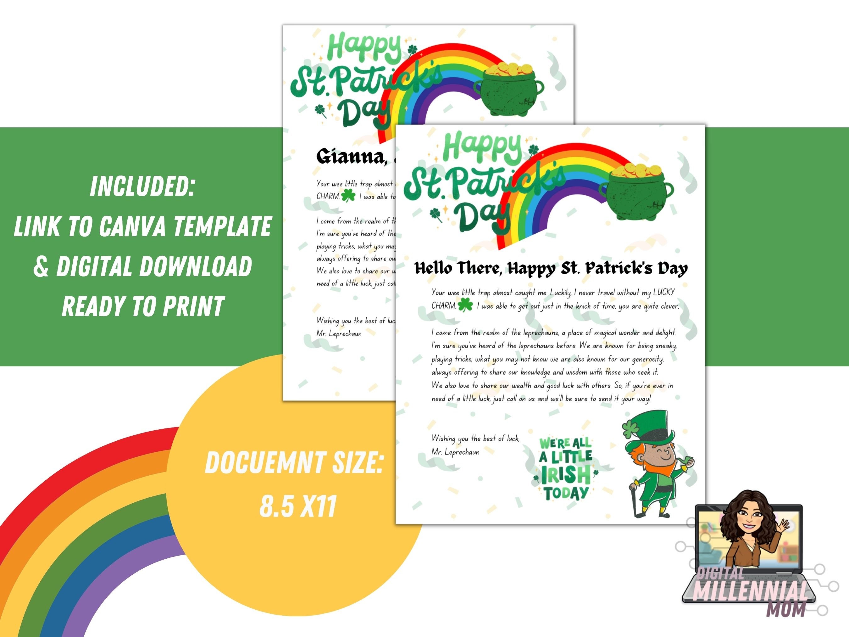 Leprechaun Letter Template Ready to Print St. Patrick's Day Lucky March ...