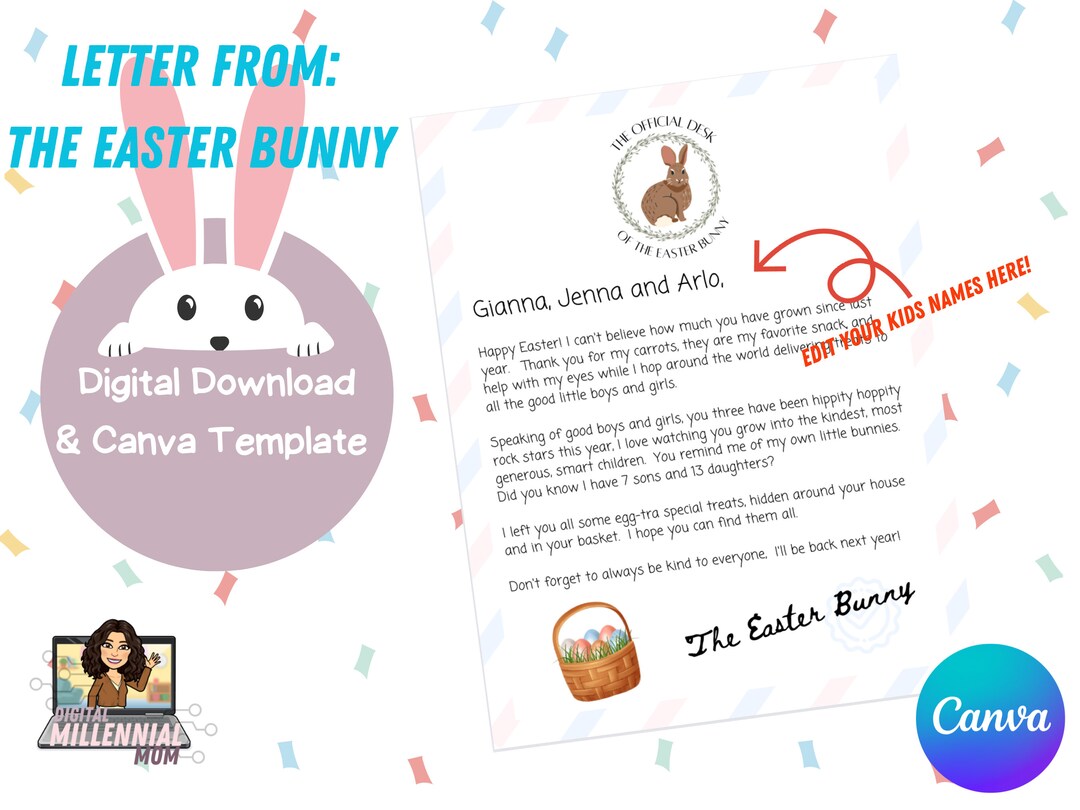 Personalized Easter Bunny Letter | Canva Template, Kids Printable (PDF ...