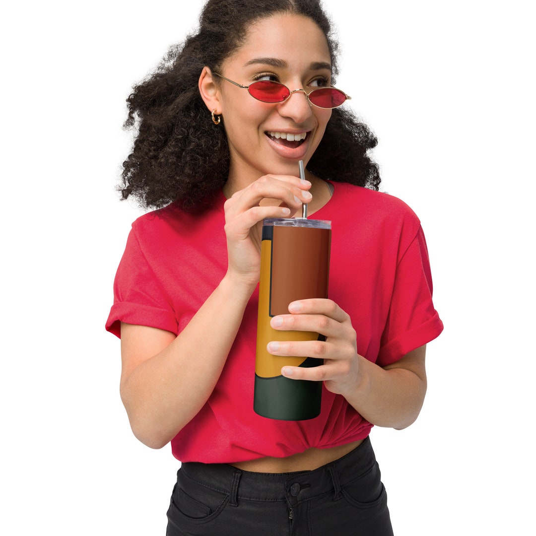 Geometric Colorblock Water Bottle Tumbler With Straw - Earthy Mid ...