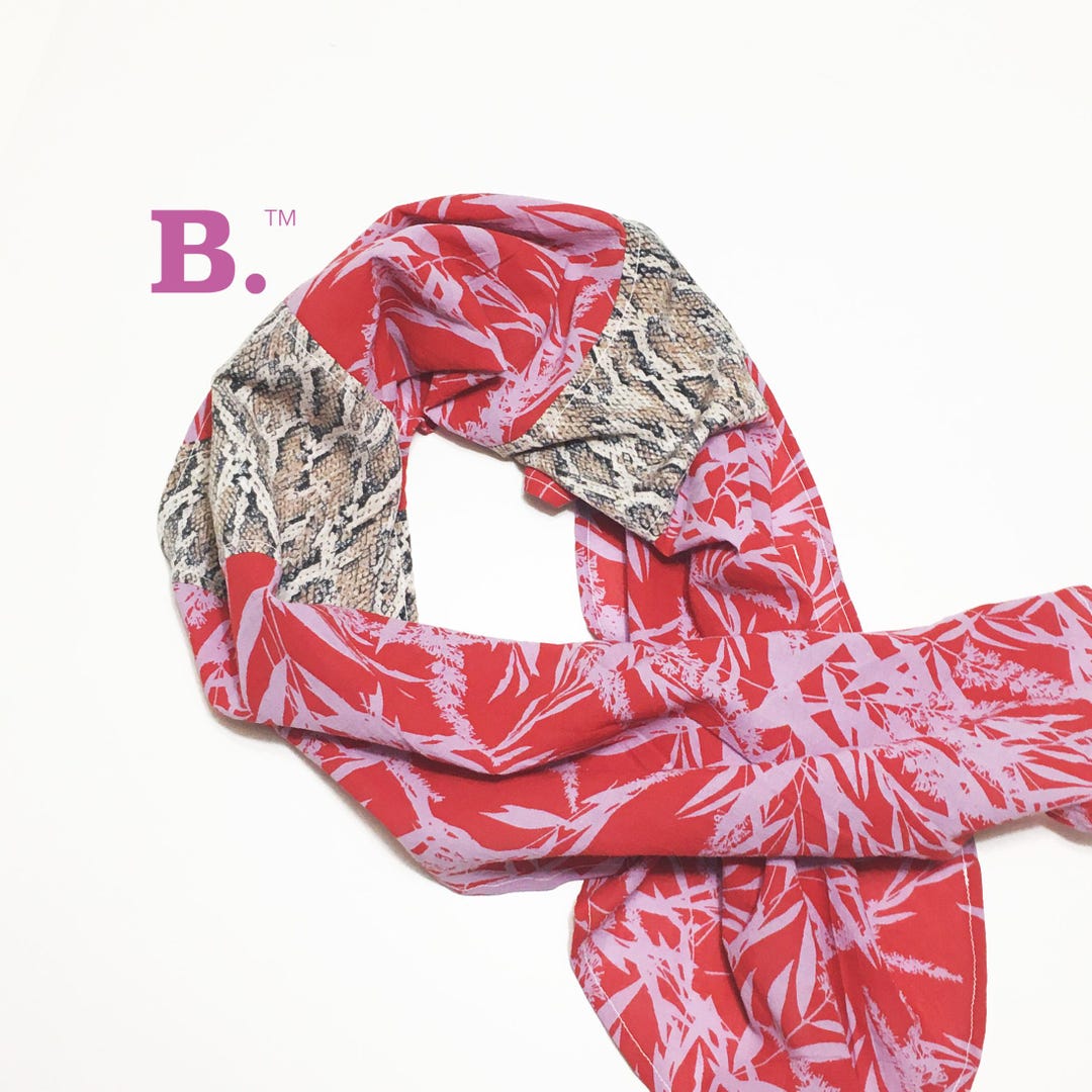 Floral Cotton Scarf: Snake-in-the-grass Print, Snakeskin Detail - Etsy