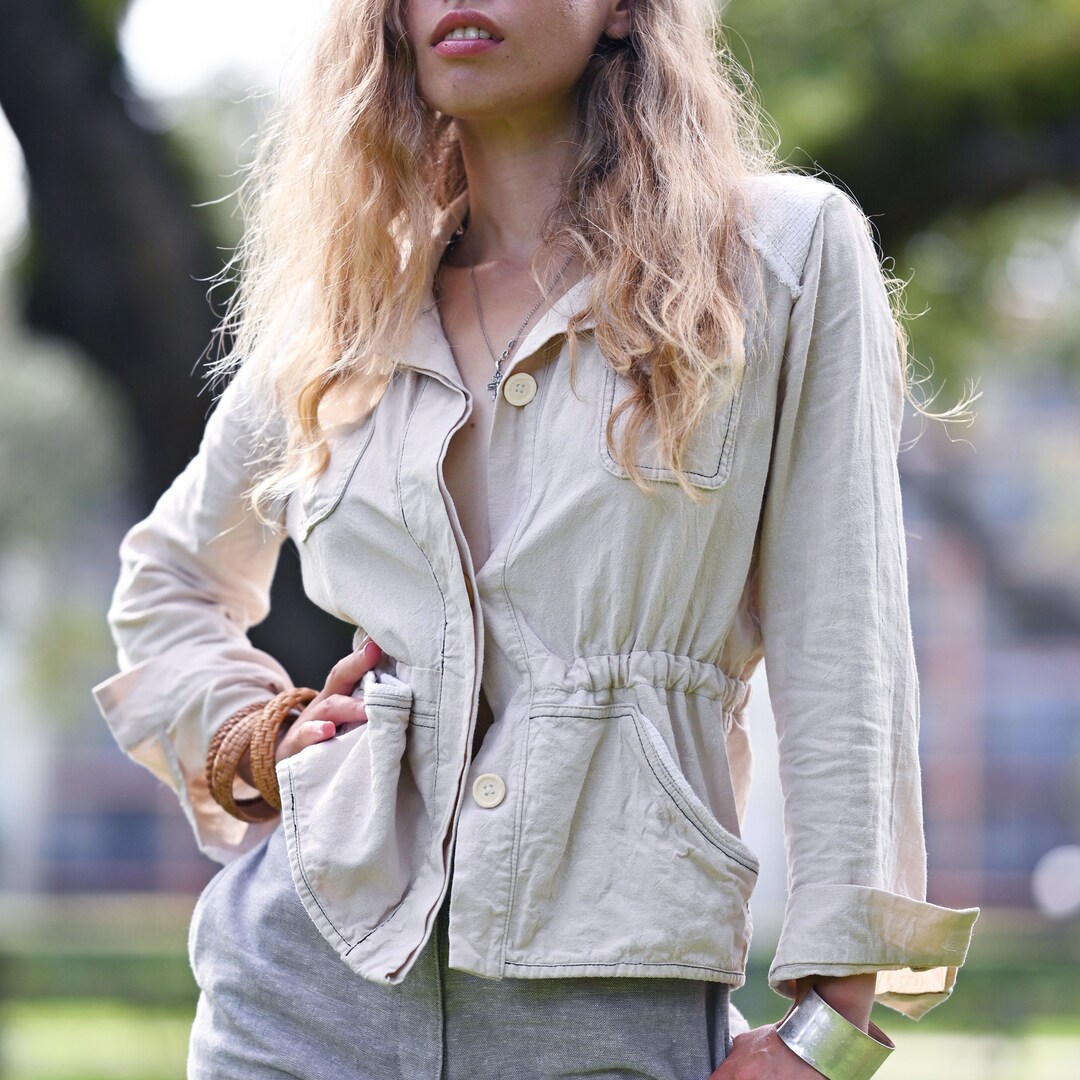 Beige Rugged Safari Jacket Light Weight Travel Summer Utility Shacket ...