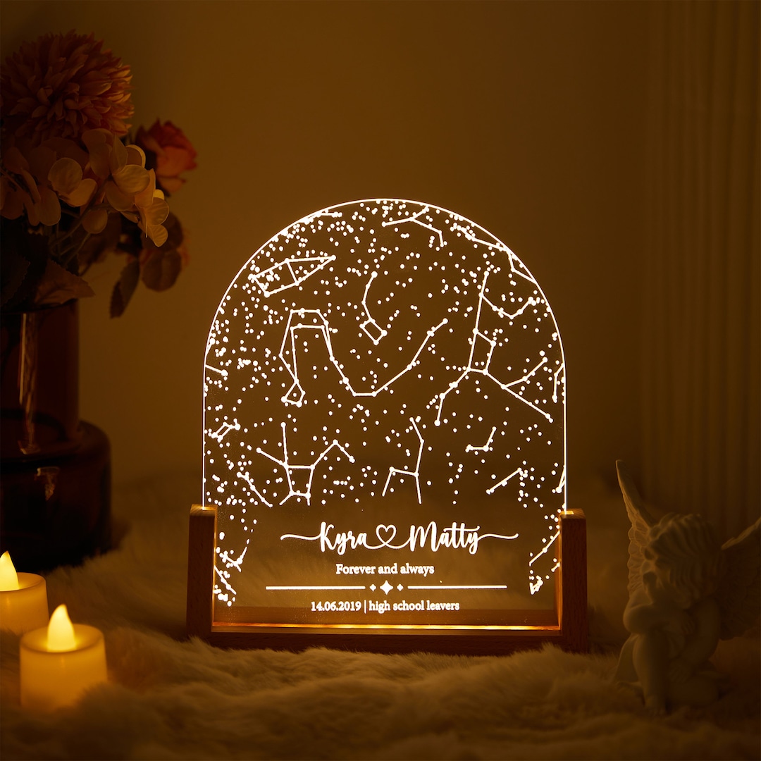 Custom Starry Night Light, Personalized Constellation Star Map Night ...