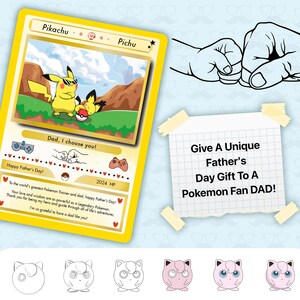 Hand-painted Father's Day Card Inspired by Pokemon, Father's Day Gifts ...