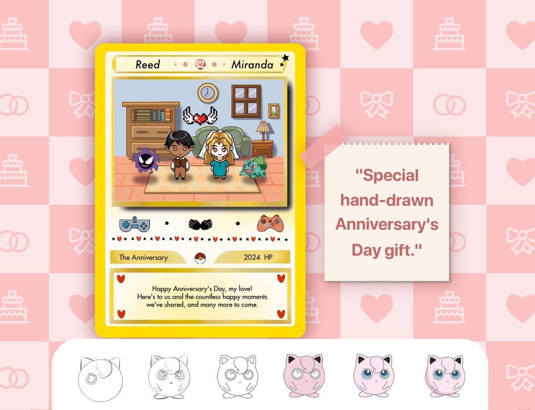 Customized Hand-drawn Pokemon-inspired Anniversary Card, Custom ...