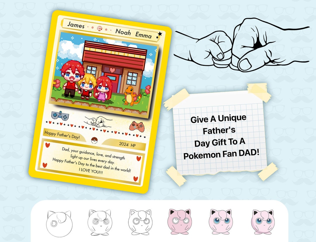 Custom Father's Day Pokemon Card, Father's Day Gift, Hand-painted ...